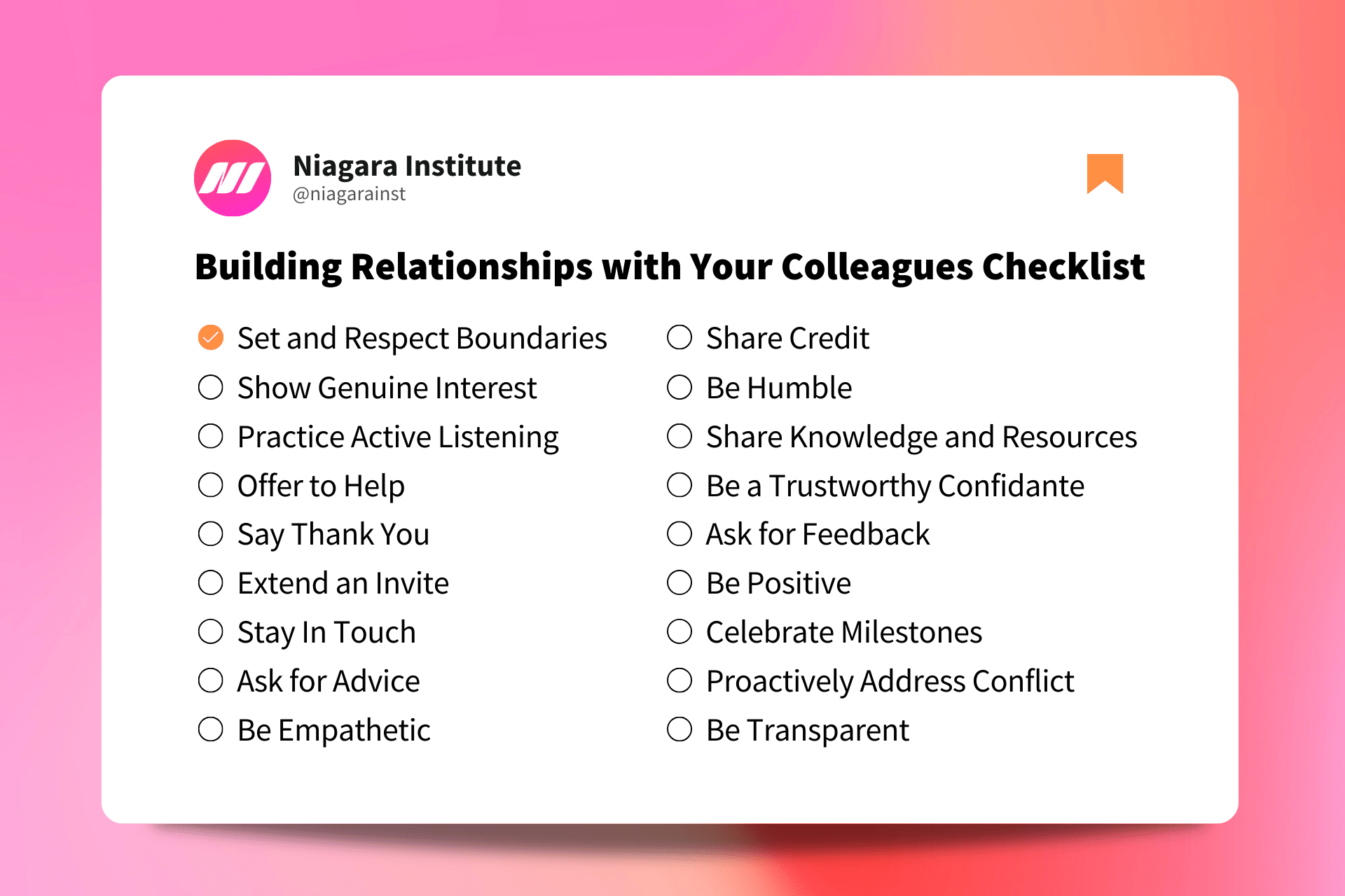 Building Relationships At Work With Colleagues Checklist
